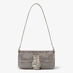 Fendi Baguette® 26424 Silver Organza Bag With Bead Embroidery